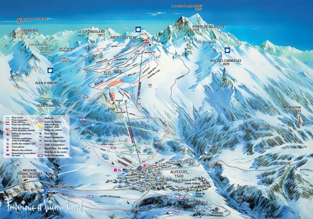 Plan des Pistes et Sentiers de randonnées de Aussois
