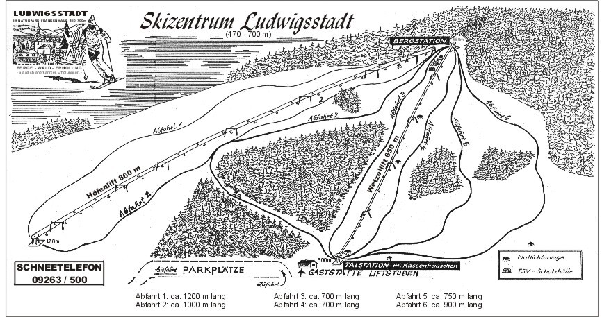 Plan des Pistes et Sentiers de randonnées de Ludwigsstadt/Skizentrum
