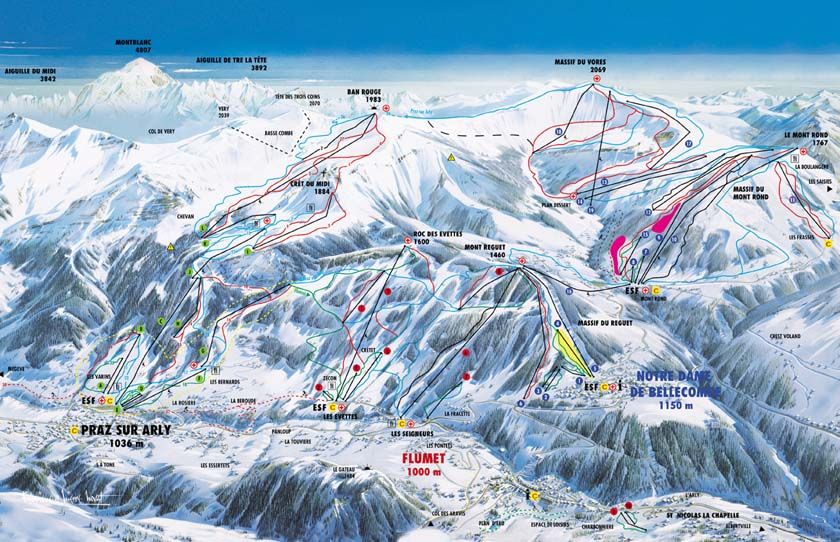 Plan des Pistes et Sentiers de randonnées de Praz Sur Arly